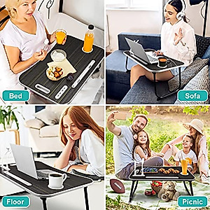 Bed Desk,Lap Table Tray with USB Charge Port,Cup Holder and Storage Drawer,Portable Laptop Stand for Sofa Floor Working Writing Reading (Black)