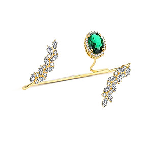 Aprilery Three-Fingers Statement Ring, Emerald Stone CZ Cubic Zirconia Crystal Hand Fingers Rings Leaf Shape Jewelry Ring Unique Adjustable Prom Accessories Gifts for Women