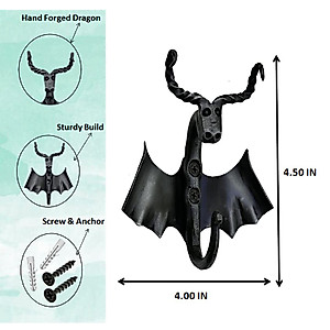 Hand Forged Dragon Wall Hook Wrought Iron Wall Mounted Coat Hook Blacksmith Metal Wall Hooks Rack Handmade Rustic Wall Hook Home Classic Look Black Antique Finish Wall Hooks by Living Ideas