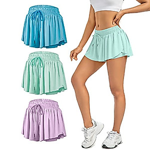 Leftear Flowy Shorts for Women Gym Yoga Athletic Workout Running Biker Women Tennis Skirts High Waisted Sweat Spandex Cute Preppy Trendy Clothes Casual Summer(Pack2,S)