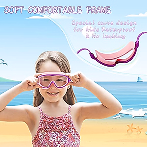EWPJDK Kids Goggles Anti-Fog 2 Pack Swimming Goggles for kids 6-14 No Leaking Kids Swim Goggles Anti-UV Waterproof (Purple & Pink)