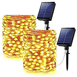 Brizled Solar Fairy Lights, 2 Pack Total 132ft 400 LED Solar String Lights Waterproof, 8 Modes Outdoor Solar Twinkle Lights, Solar Powered Garden Lights String for Indoor Outside Warm White
