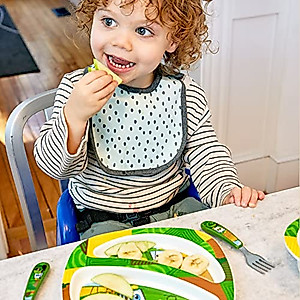 The First Years John Deere's Johnny Tractor and Friends Dinnerware Set - Toddler Plates and Bowls Set - Includes Toddler Plate, Toddler Bowl, Toddler Fork and Toddler Spoon - 4 Count