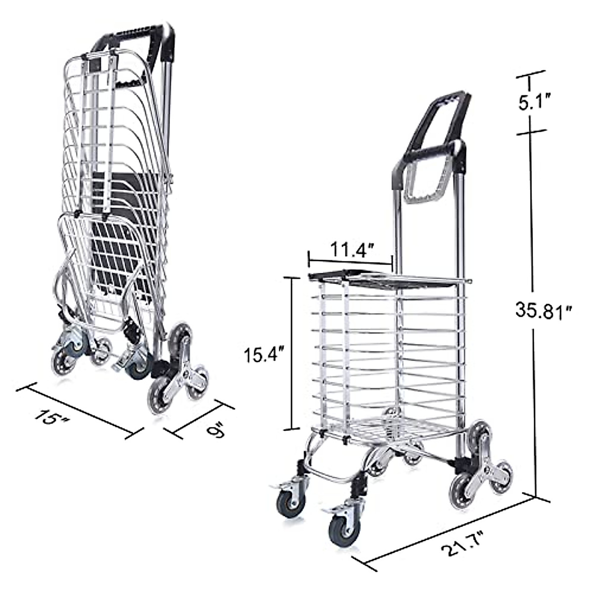 Grocery Stair Climber Shopping Cart with 8 Wheels, Folding Shopping Carts for Groceries with Double Handle for Utility Shopping Cart Purple