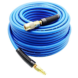 YOTOO Hybrid Air Hose 1/4in. x 100 ft, 300 PSI Heavy Duty Air Compressor Hose, Lightweight, Kink Resistant, All-Weather Flexibility with 1/4-Inch Industrial Air Fittings and Bend Restrictors, Blue