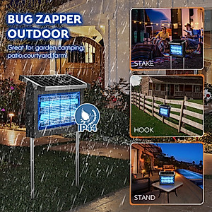 Solar Bug Zapper Outdoor, PhatroyYee Mosquito Zapper 4500V, Waterproof Portable Fly Zapper, Rechargeable Electric Mosquito Killer, Cordless Fly Insect Mosquito Trap for Patio Yard Home Garden Camping