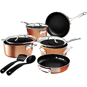 Gotham Steel 10 Pc Copper Pots and Pans Set Non Stick, Kitchen Cookware Sets, Space Saving Non Stick Pots and Pan Set, Nonstick Cookware Set, Non Toxic Cookware Set, Pot Set, Dishwasher Safe