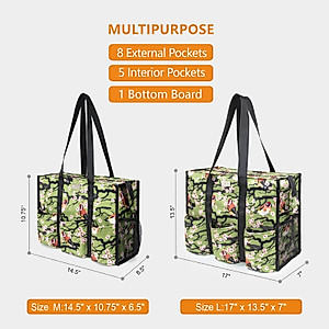 TOPDesign Utility Water Resistant Tote Bag with 13 Exterior & Interior Pockets, Top Zipper Closure & Thick Bottom Support, for Working Women, Teachers, Nurses, Accountants (Bird)
