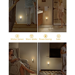Motion Sensor Night Light Plug in, 2 Pack LOHAS Motion Activated Night Light Warm White 3000K, Dusk to Dawn Sensor, Adjustable Brightness, Plug Into Wall Night Light for Kids, Bathroom, Bedroom Light