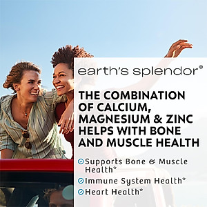 Earth's Splendor 1000 mg Calcium, 400 mg Magnesium, and 15 mg Zinc, Heart and Immune System Health, Bone and Muscle Support Dietary Supplement, 100 Tablets 1 + Month Supply