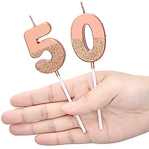 BBTO 50th Birthday Candles Glitter Cake Numeral Candles 50th Birthday Cake Topper Decoration for Birthday Wedding Anniversary Celebration Favor, Rose Gold