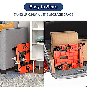 SPACEKEEPER Foldable Hand Truck Dolly, 265 LB Folding Luggage Cart with Wheels, Portable Flatbed Cart Collapsible Hand Truck for Luggage, Travel, Moving, Shopping, Office Use, Orange