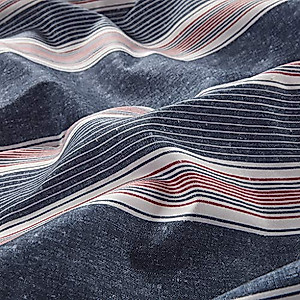 Comfort Spaces Bed in A Bag Comforter Set - College Dorm Room Essentials for Boys Men Bedding, Complete Dormitory Bedroom Pack And Sheet with 2 Side Pockets, Full, Stripes Navy/Red