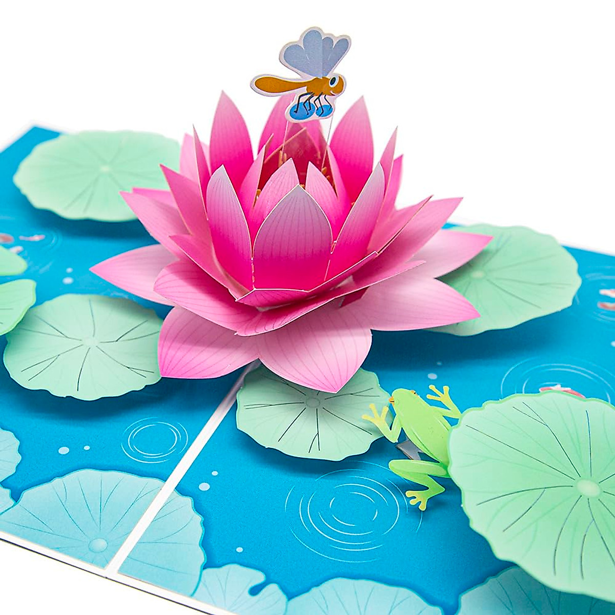 Sharonlily Dragonfly and Lotus Pop Up Card, 3D Water Lily Card, Birthday, Thank You, Congratulation, All Occasion