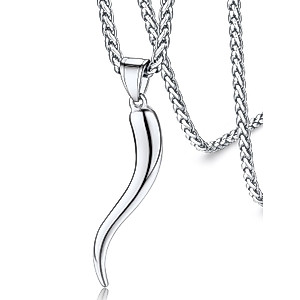 FaithHeart Italian Horn Pendant Necklace for Women Men Sturdy Stainless Steel Cornicello Necklace Protection Necklace Chains with Pendant Italian Charm Talisman with Gift Box
