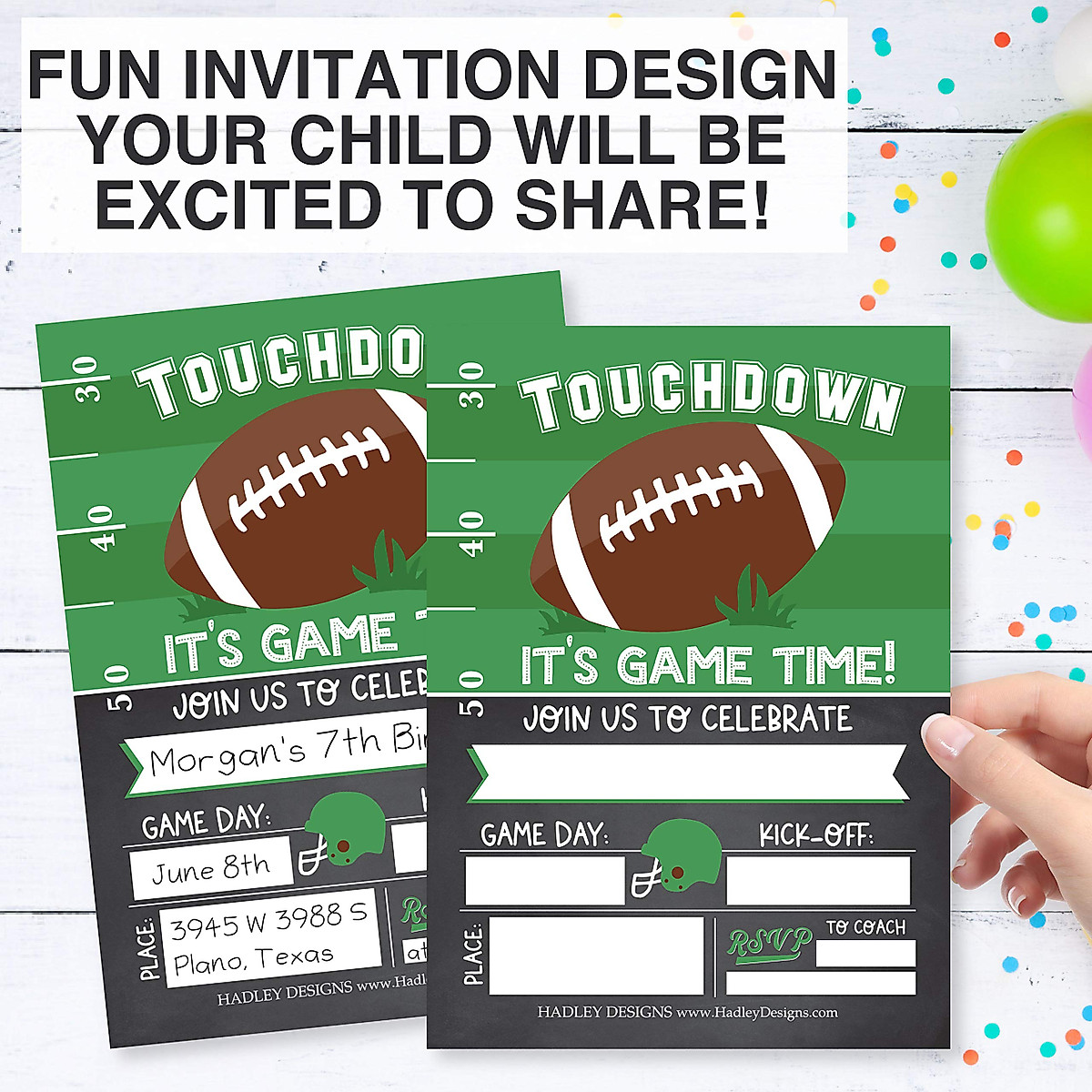 Hadley Designs 25 Football Birthday Invitations for Boys Football Party Invitations for Boys - Football Birthday Party Invitations for Boys, Party Invites Kids