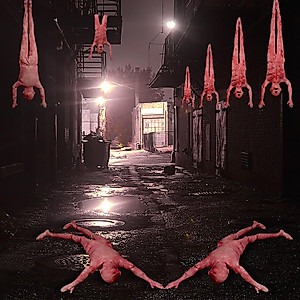 AOFOX Halloween Corpse Props Bloody Dead Body, 4.6ft Latex Skinned Full Hanging Body Fake Corpse Torso Halloween Body Parts Props for Haunted House Zombie Halloween Party Decoration