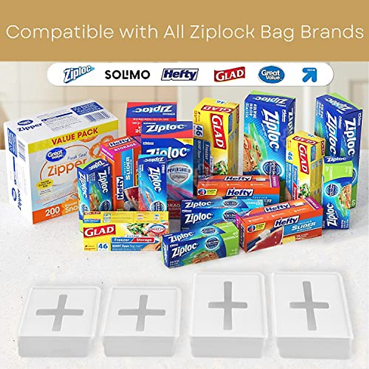 Ziplock Bag Organizer for Kitchen Drawer Pantry, 4 PC Plastic Bag Storage Organizer Container with Openable Top Lids, Suitable for Gallon Quart Sandwich Snack Bags