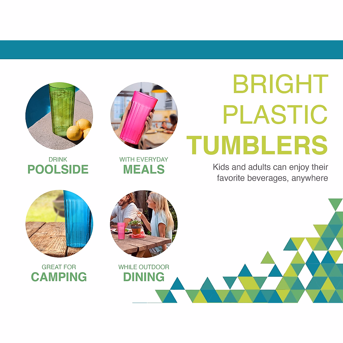 Arrow Home Products 6 oz Rainbow Plastic Tumblers, Set of 6 - Made in the USA, BPA Free Plastic - Break-Resistant Plastic Drinking Glasses for Indoor & Outdoor Use - Dishwasher Safe, Assorted Colors