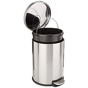 Amazon Basics 5 Liter / 1.3 Gallon Round Soft-Close Trash Can with Foot Pedal - Stainless Steel