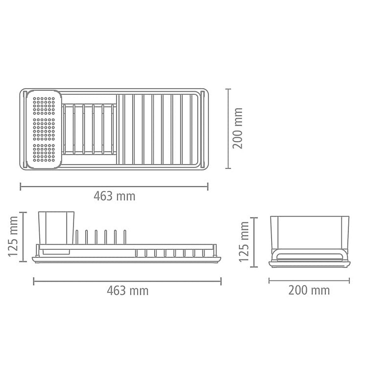 Brabantia Large Dish Drying Draining Rack (Light Gray) Plastic Easy-Clean Drip Tray & Removable Cutlery Basket