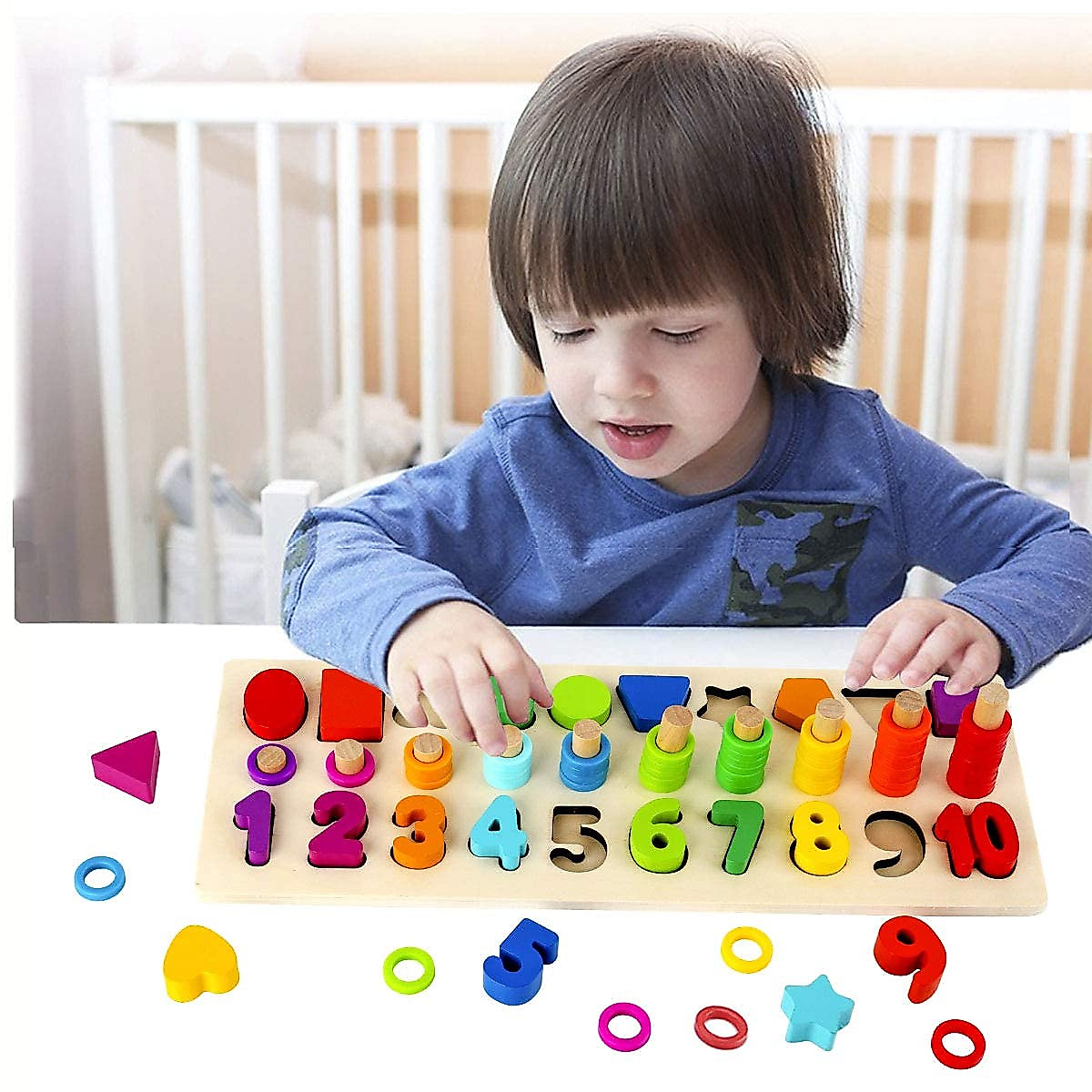 Sendida Montessori Toys for Toddlers, Shape Sorter Number and Math Stacking Blocks Toddlers Learning Toys Gift, Learning Puzzle Toys for Toddlers, Preschool Teaching, Early Education Toy