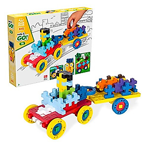PLUS PLUS Big - Make & GO! - 70 Pieces - Construction Building Stem/Steam Toy, Interlocking Large Puzzle Blocks for Toddlers and Preschool