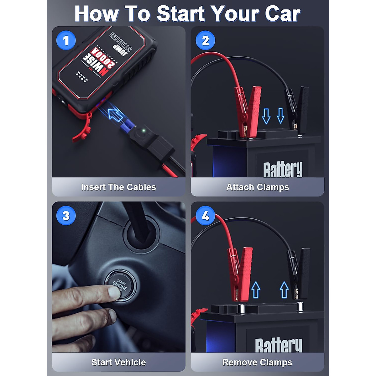 Jumper Starter Clamps Intelligent Automotive Emergency Booster Clamp Cables Replacement Alligator Clamp for 12V Portable Car Jump Starter (Clamp001)