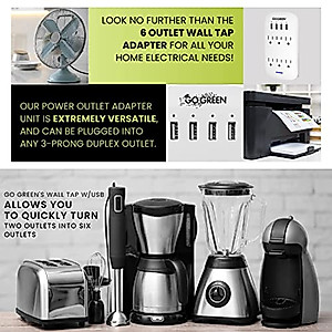 GoGreen Power (GG-16000USB4) 6 Outlet 2.4 AMP USB Wall Tap Adapter with USB Ports and Surge Protection, 735 Joules Surge Rating, White