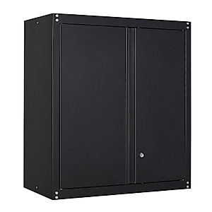GREATMEET Metal Wall Cabinet, Wall Mounted Metal Cabinet for Garage Storage, Storage Cabinet with Doors and Adjustable Shelf, Garage Cabinet with Lock, Steel Cabinet for Utility Room