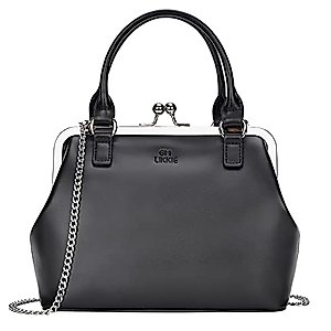 GM LIKKIE Kiss Lock Purses and Handbags, Vintage PU Leather Clutch Purses for Women, Top Handle Evening Handbag (Black)
