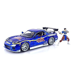 Street Fighter 1:24 1993 Mazda RX-7 Die-Cast Car & 2.75" Chun-Li Figure, Toys for Kids and Adults