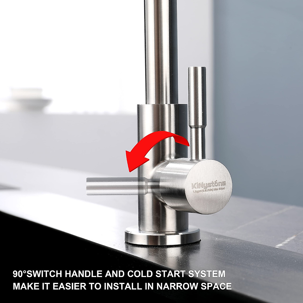 KirlystonE Cold Water Only Kitchen Faucet, Solid Stainless Steel Bar Deck Mount Cold Faucet for Outdoor Sink with Supply Line