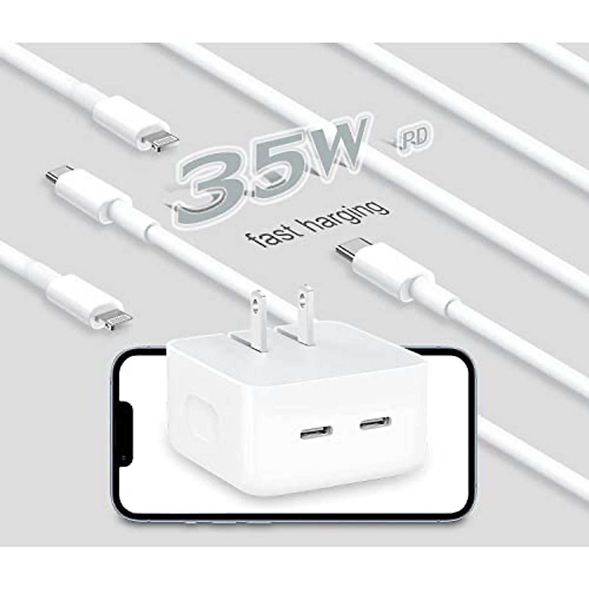 iPhone 13 14 Fast Charger [Apple MFi Certified] 35W Dual USB C Port Compact Power Adapter Foldable Wall Charger Block with 2Pack 6FT USB C to Lightning Charging Cable for iPhone14/13/12/11Pro Max/XR/8