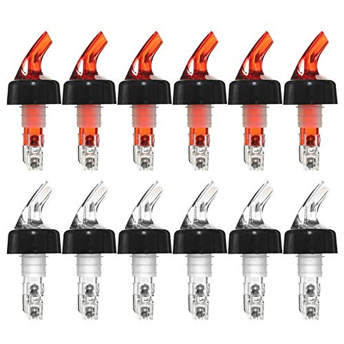 12 Pieces Automatic Measured Bottle Pourer, Uspacific Measured Wine Pourer Spouts, Bottle Pourer with Protective Case 1 oz (30 mL)(6 Transparent and 6 Red)