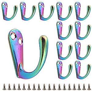 YEWIN 12pcs Rainbow Metal Wall Hooks-Vintage Mounted Hook Hangers with 24pcs Screws for Robe Coat, Towel, Hanging Hat, Cap, Scarf, Cup, Key, Bag (Rainbow 12pcs)