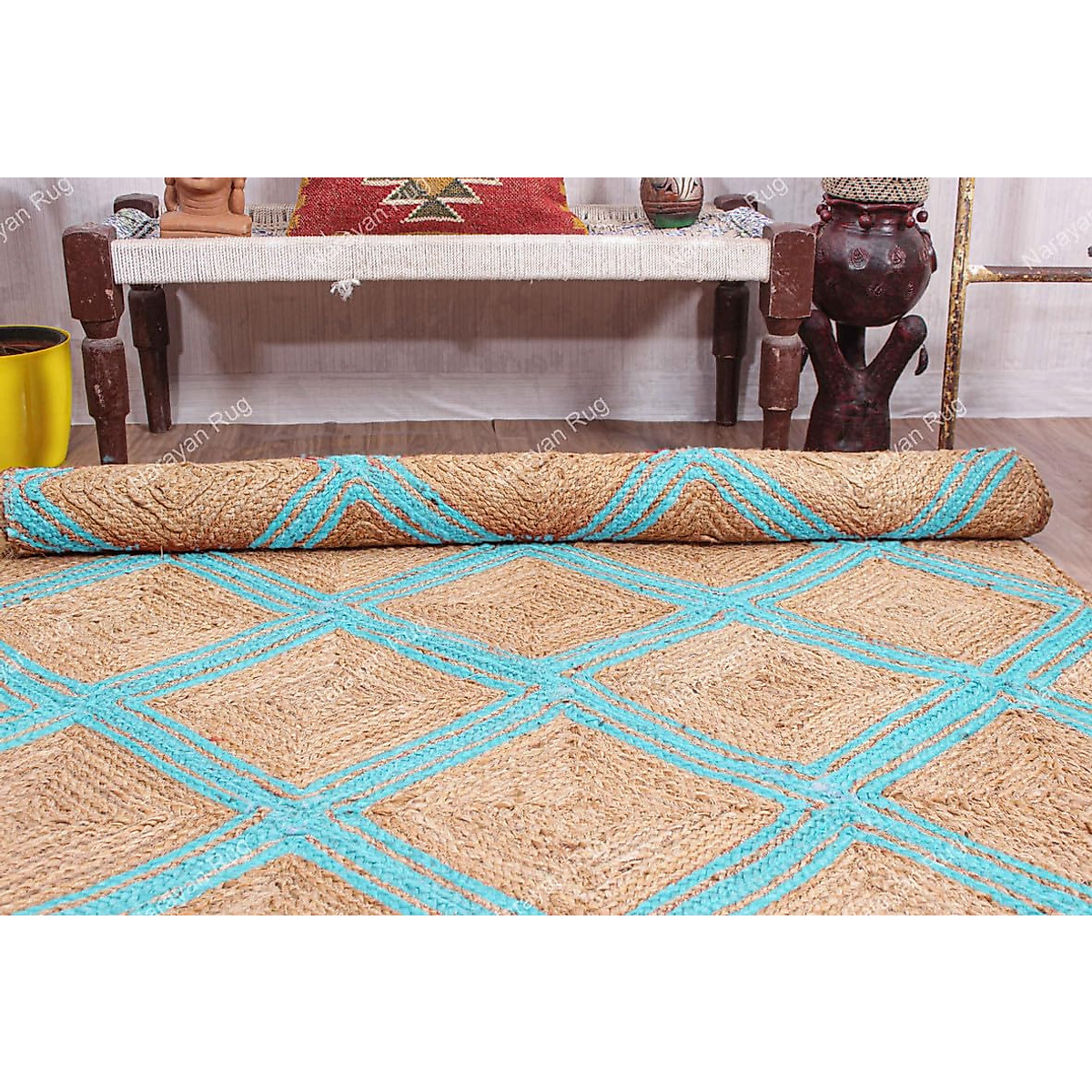 Narayan Rug Natural Jute Hand Braided Diamond Pattern Rug Bohemian Rug Decor Rug Handwoven Rug Custom Rug Decorative Rug