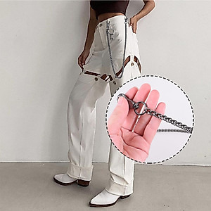 QzoneLife® 18.5inch Metal Wallet Chain Pocket Keychain with Lobster Clasps and 3 Keychain Rings Heavy Waist Jeans Chain for Keys, Men Wallet, Pants, Belt Loop, Handbag Black