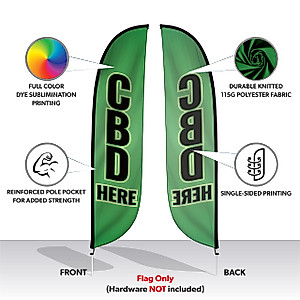 LookOurWay Feather Flag Banner - 12 Feet Tall Advertising Flags for Outside Business and Events Promotion - Swooper Flag Only - Smoke Shop Theme - CBD Here (10M1200376)