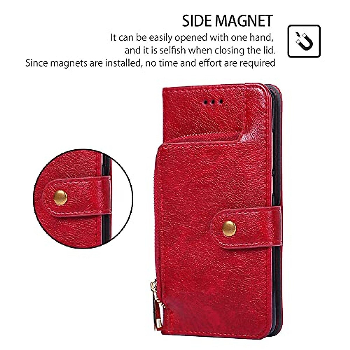Fansipro Zipper Wallet Folio Case for Oppo Reno 2 F, Premium PU Leather Slim Fit Cover for Reno 2 F, 3 Card Slots, 1 Transparent Photo Frame Slot, Well Design, Red