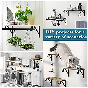 Closet Rod Bracket, Shelf Bracket for DIY Floating Shelf, Heavy Duty L Corner Brace with Rod Hook, Wall Mounted Black Metal Utensil Holder Pot Hangers for Kitchen, Bathroom