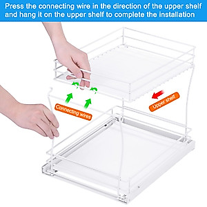 uxcell Pull Out Cabinet Organizer, 2-Tier Under Sink Slide Out Storage Shelf 14.7" L x 10.8" W x 13.3" H Bathroom Organizer Kitchen Cabinet Storage with Sliding Drawer White