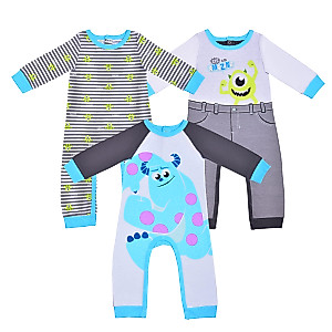 Disney Baby Monsters Inc Mike and Sully Coveralls, Blue, 6 Months (Pack of 3)