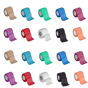 20 Pack Self Adhesive Bandage Breathable Cohesive Bandage Wrap Rolls Elastic Self-Adherent Tape for Stretch Athletic, Sports, Wrist, Ankle (Multicolor)