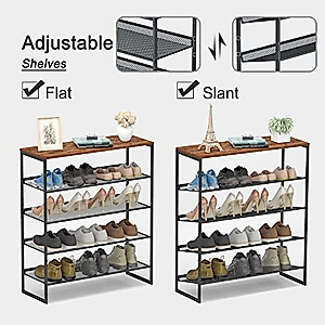 CHEMPFR Shoe Rack - Sturdy Steel Shoe Organizer for Closet or Entryway with Spacious Top and Strong Mesh Shelves - Industrial Style Free Standing Storage Shelves (5-Tier 11.8"x36.2"x31.5")