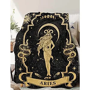 Aries Gifts for Women, Aries Zodiac Blanket 60"X50", Witchy Gifts,Aries Gothic Gifts Aries Astrology Decor Tarot Moon Constellation Soft Throw Blanket