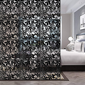 ANMINY 24 PCS Hanging Room Divider Flower Carving Pattern Panels Decorative Wall Screen Panel Hollow Out Design for Living Dining Room Kitchen Bedroom Office Restaurant Home Hotel Decor - Black+White