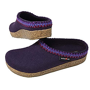 HAFLINGER Unisex Grizzly Zig Zag Wool Clogs, Eggplant, 42EU