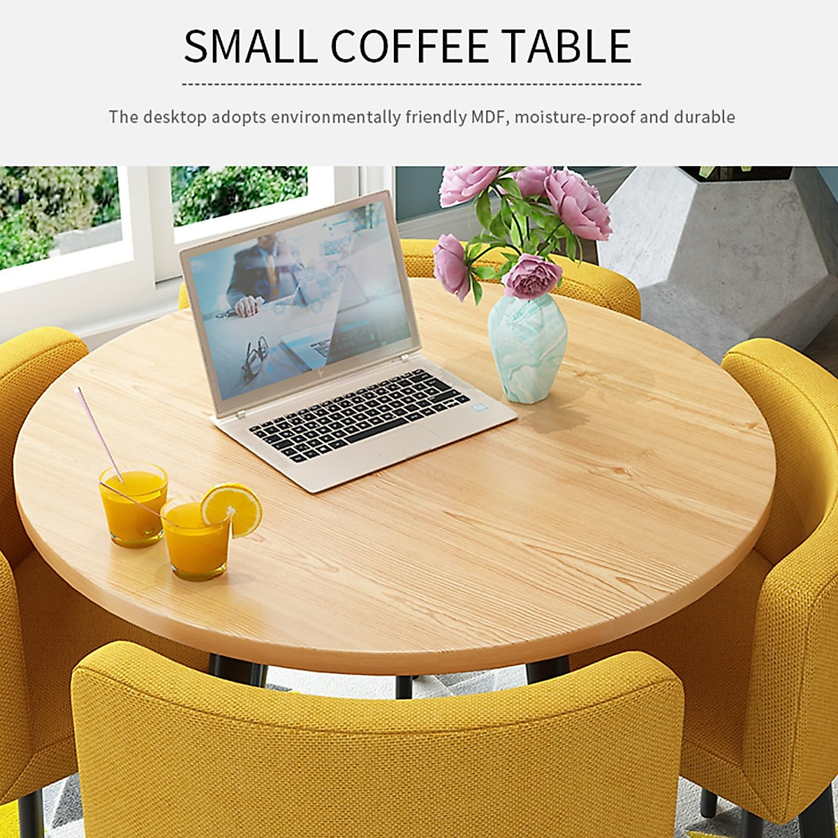 HARELA Office Reception Round Table, Office Table and Chair Set Small Conference Table, Modern Style Furniture, Sales Office Shops Meetings Small Round Tables Office Conference Tables (Color : Khaki)