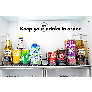 Drink Organizer for Fridge, Baraiser Self-Pushing Soda Can Organizer for Refrigerator, Pantry and More, Black 8 Rows